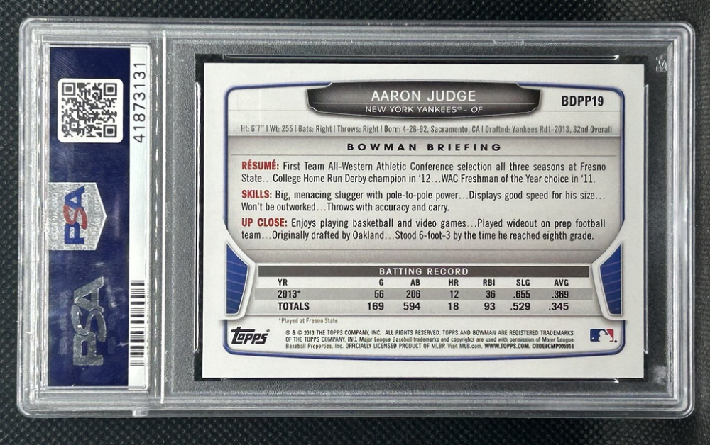 Aaron Judge 2013 Bowman Draft Draft Picks #BDPP19 (PSA 10) | Pristine ...