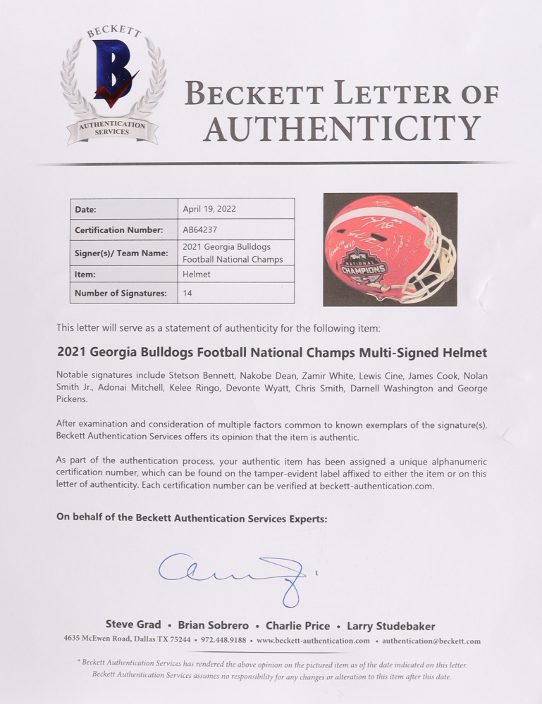 2021 Georgia Bulldogs Full-Size National Champions Speed Helmet Team ...