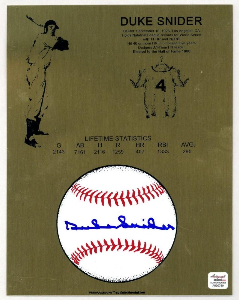 Duke Snider Signed Dodgers 7x9 Permagraph Stat Plaque (Autograph ...