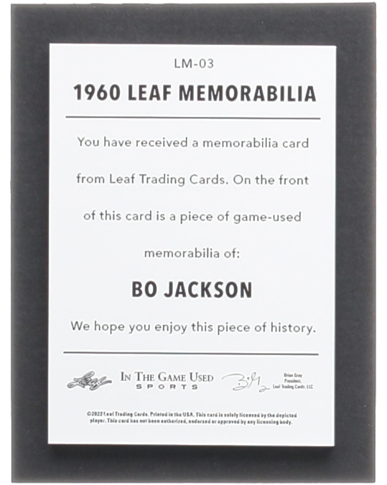 Bo Jackson 2022 Leaf In The Game Used Sports 1960 Memorabilia Red #3 ...