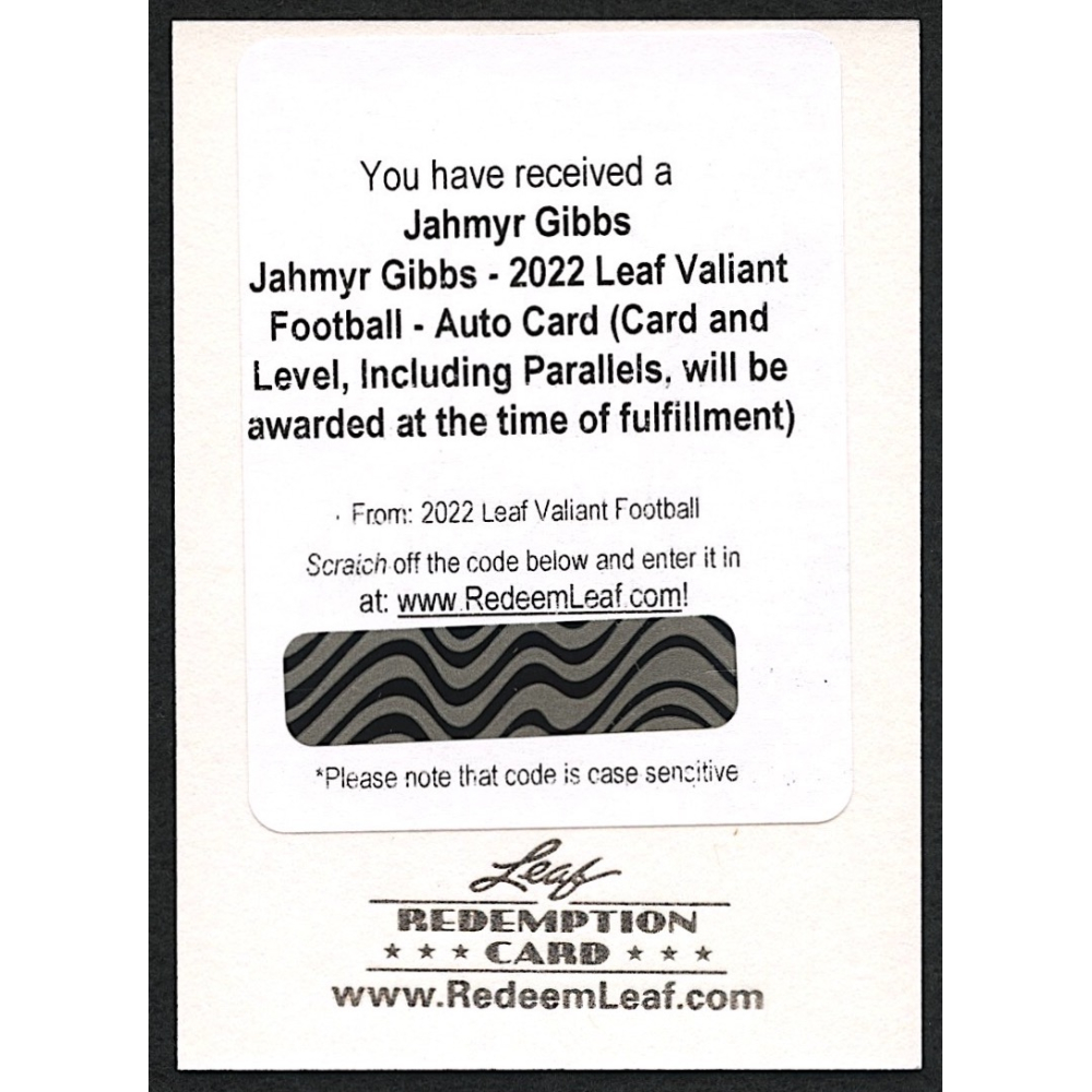 Jahmyr Gibbs 2022 Leaf Valiant Football Autograph Redemption | Pristine ...