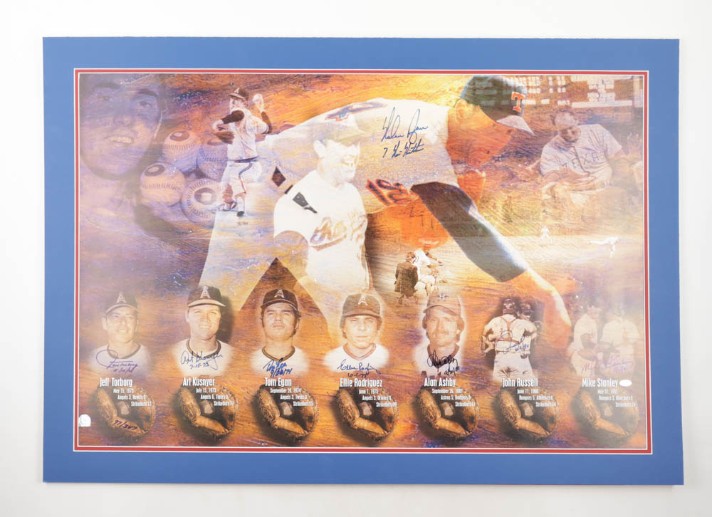 Nolan Ryan & No-Hit Catchers Custom Matted Lithograph Signed by (8 ...