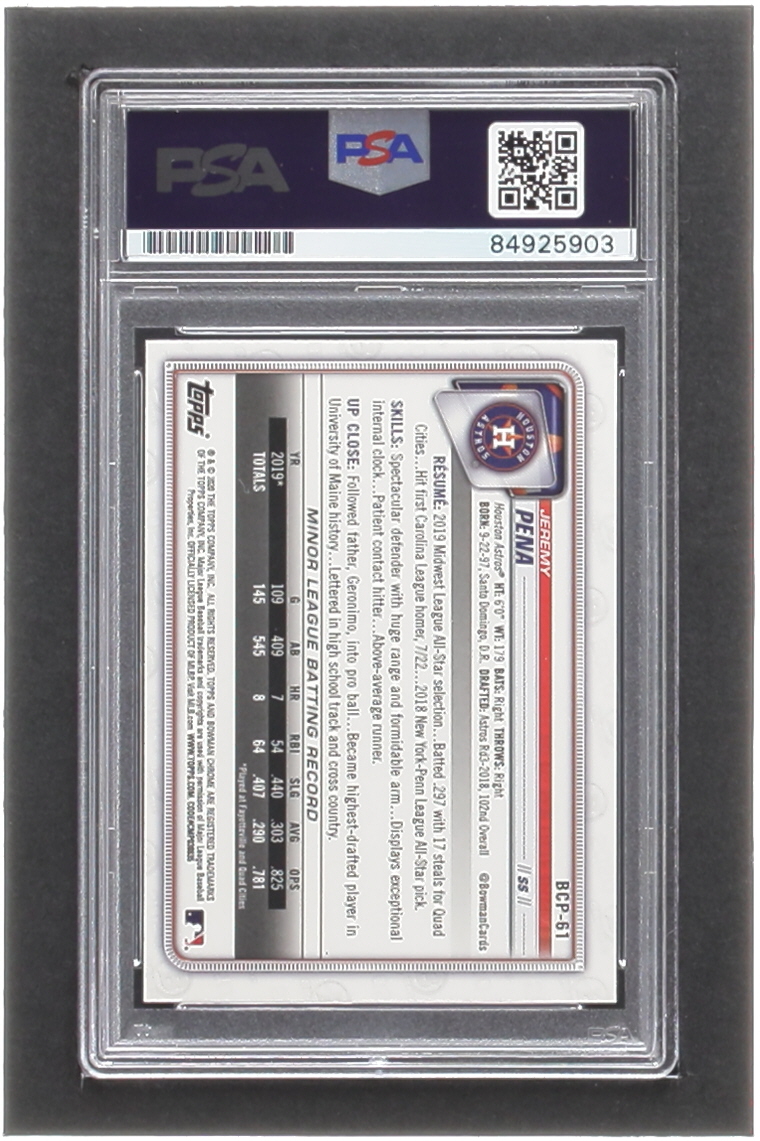 Jeremy Pena Signed 2020 Bowman Chrome Mega Box Prospects Refractors # ...