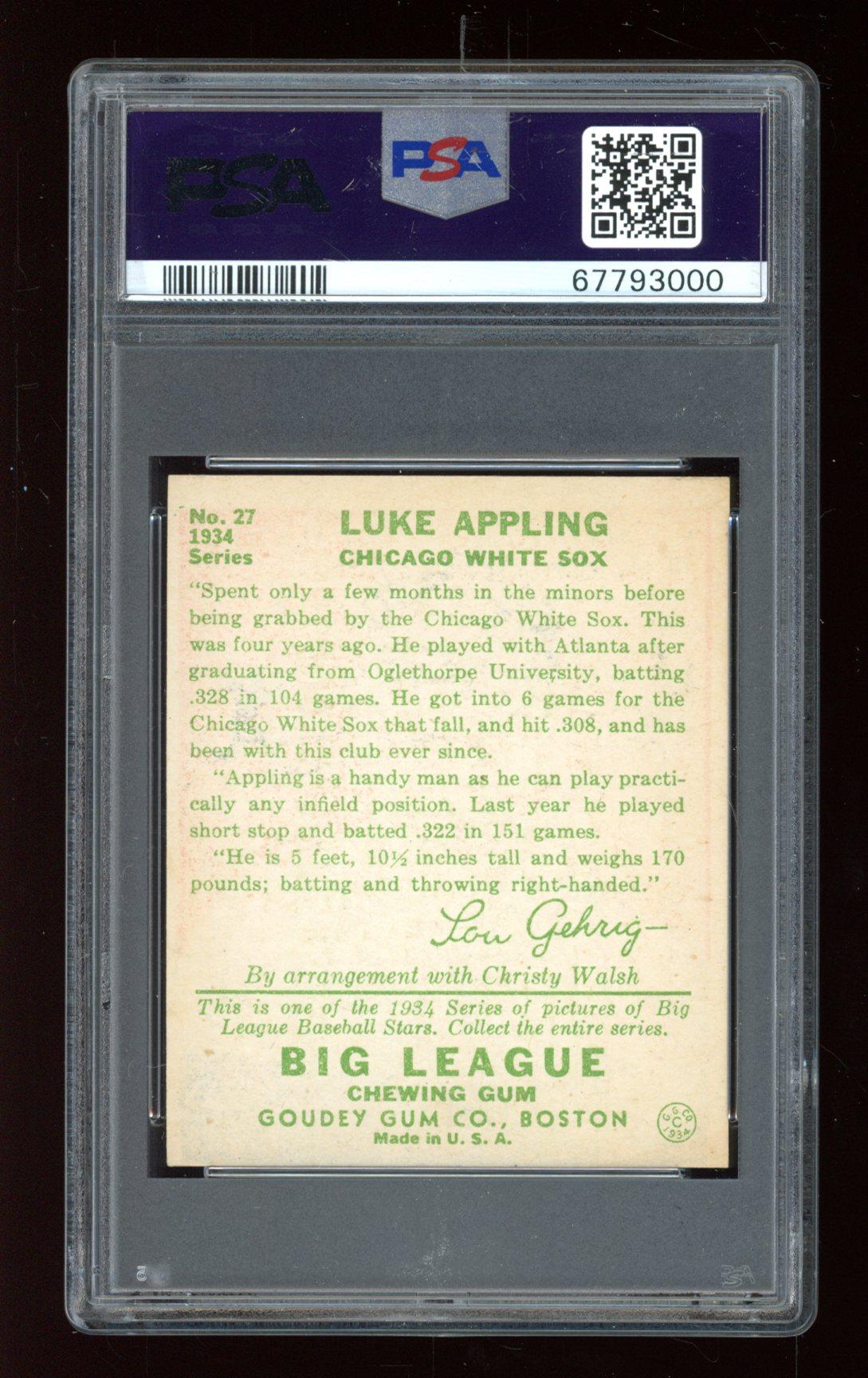 Luke Appling 1934 Goudey #27 RC (PSA 7) (MC) | Pristine Auction