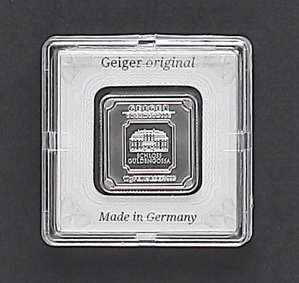10 Gram .999 Fine Silver Geiger Bullion Square Bar Encapsulated with ...