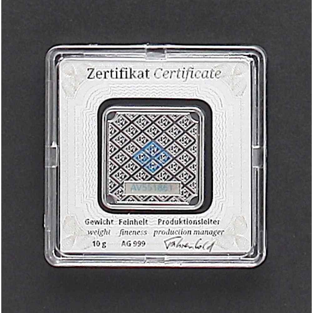 10 Gram .999 Fine Silver Geiger Bullion Square Bar Encapsulated with ...