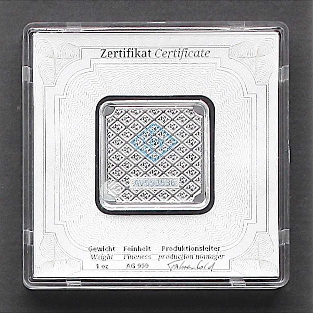1 Oz. .999 Fine Silver Geiger Bullion Square Bar Encapsulated with ...