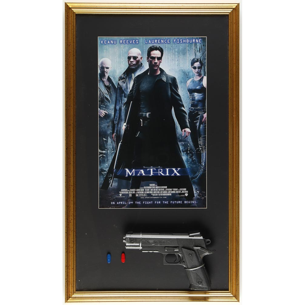 "Matrix" Custom Framed Display With Prop Pistol & Red/Blue Prop Pills ...