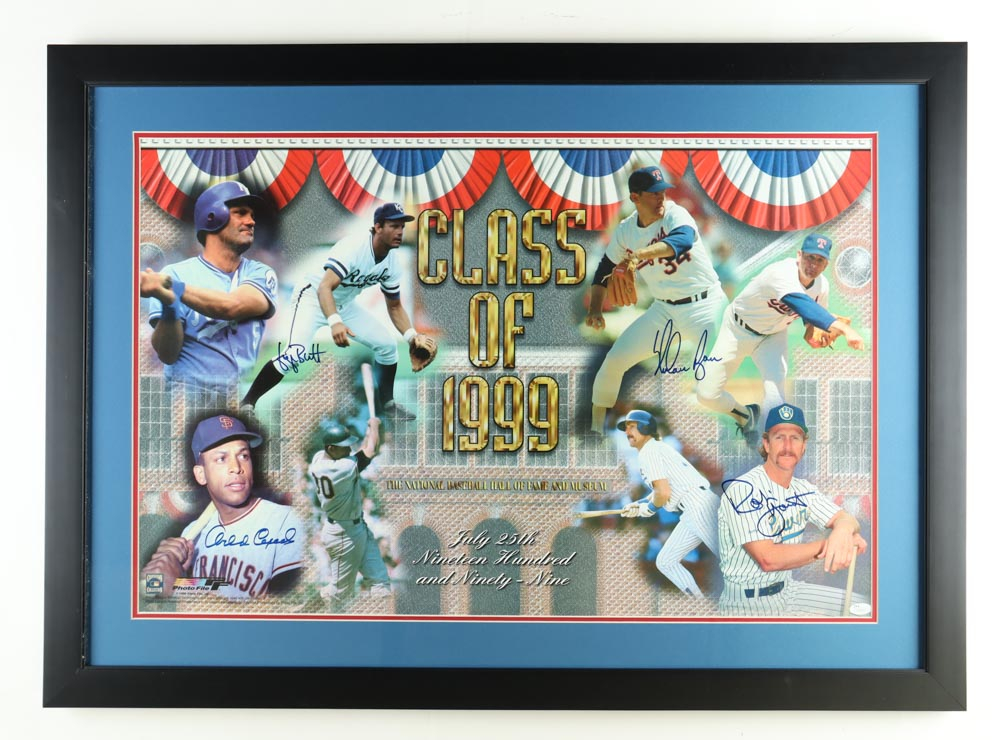 1999 MLB Hall Of Fame Class Custom Framed Poster Signed By (4) With ...