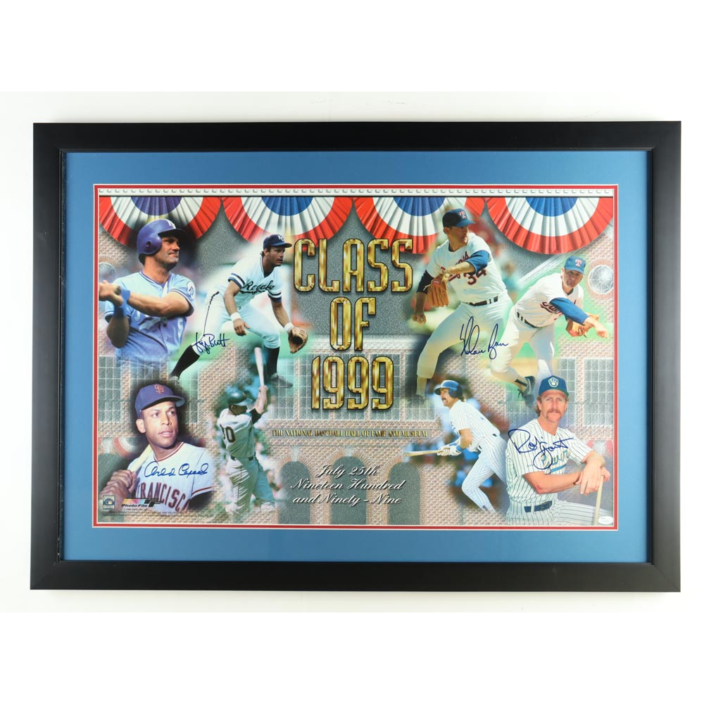 1999 MLB Hall Of Fame Class Custom Framed Poster Signed By (4) With ...