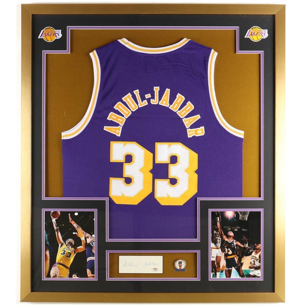 Kareem Abdul-Jabbar Signed Lakers Custom Framed Cut Display with Jersey ...