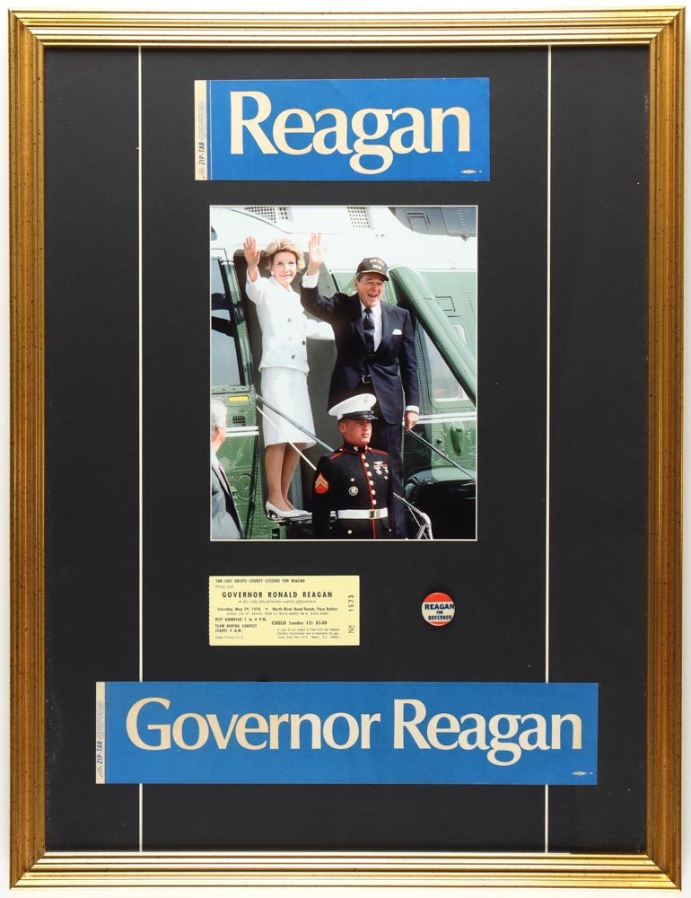 Ronald & Nancy Reagan Custom Framed Photo with 1976 California Ticket ...