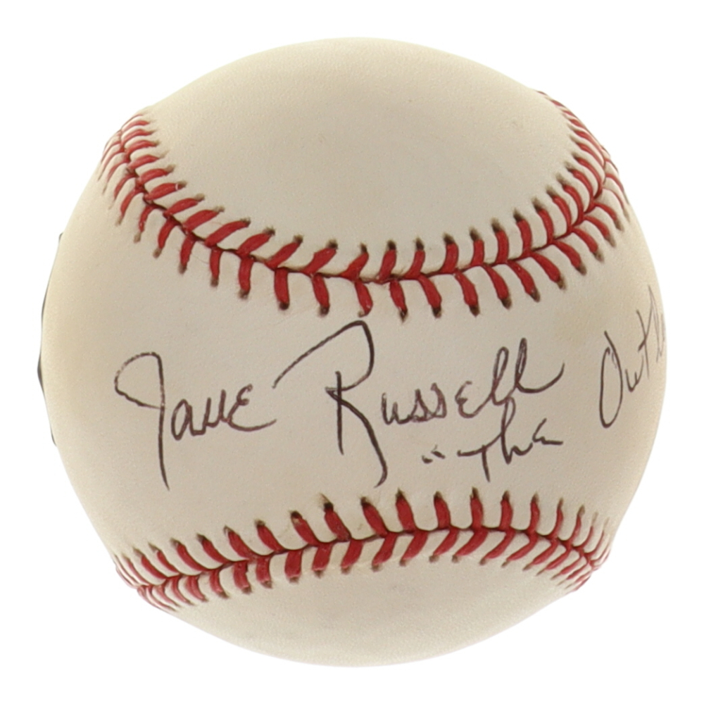 Jane Russell Signed ONL Baseball Inscribed "The Outlaw!!" (Beckett ...