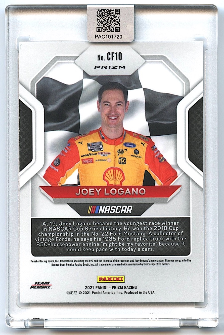 Joey Logano Signed 2021 Panini Prizm Checkered Flag #10 SSP (PA ...
