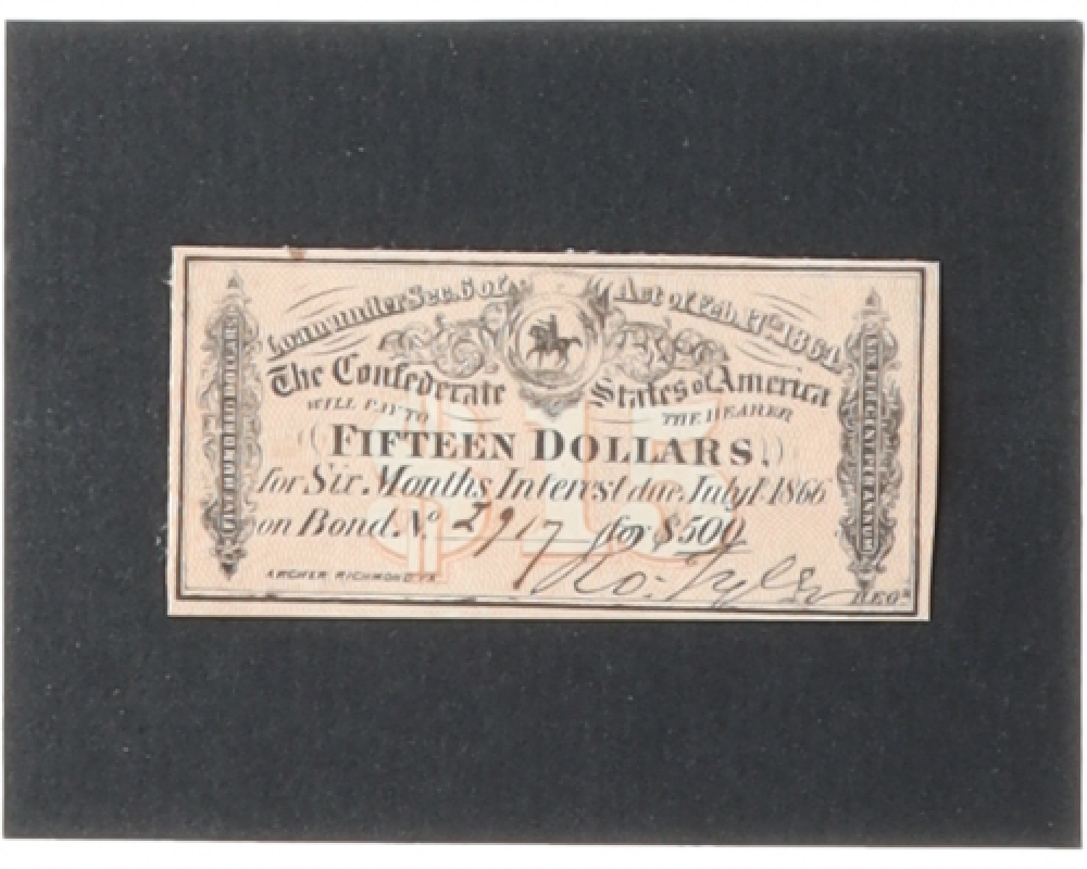 1866 $15 Fifteen Dollars Confederate States of America Richmond CSA ...