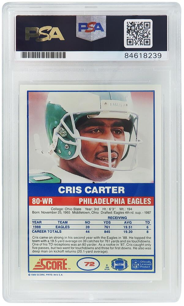 Cris Carter Signed 1989 Score #73 RC (PSA | Autograph Graded 10 ...