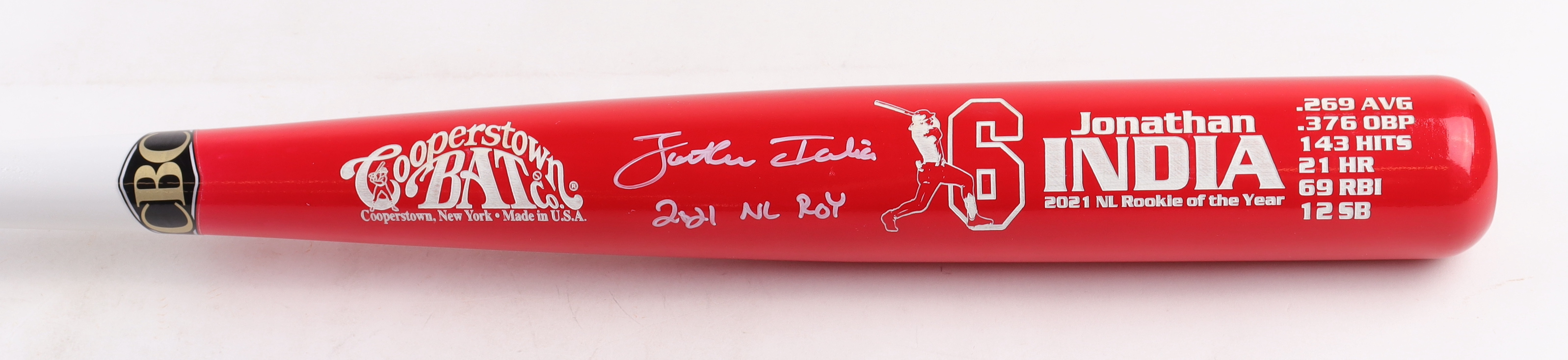 Jonathan India Signed Cooperstown Player Model Stat Baseball Bat ...
