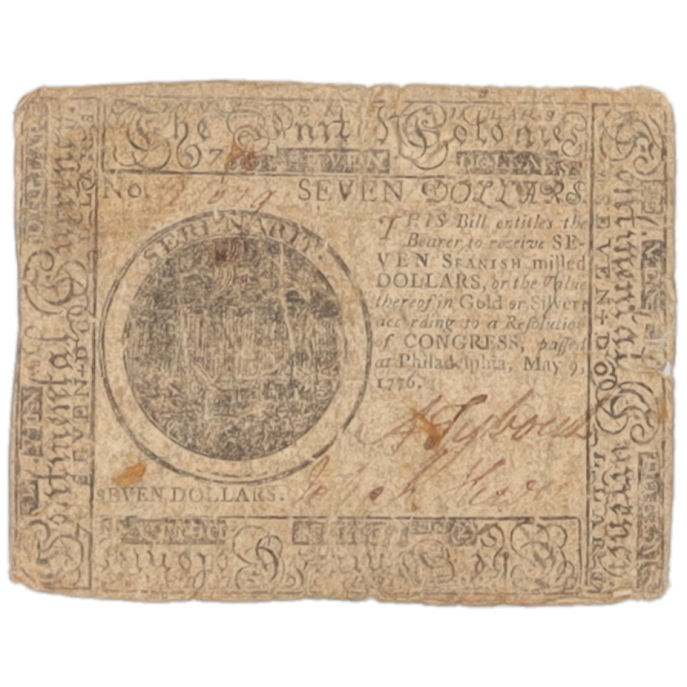 1776 $7 Seven Dollar Pennsylvania Colonial Currency Note | Pristine Auction
