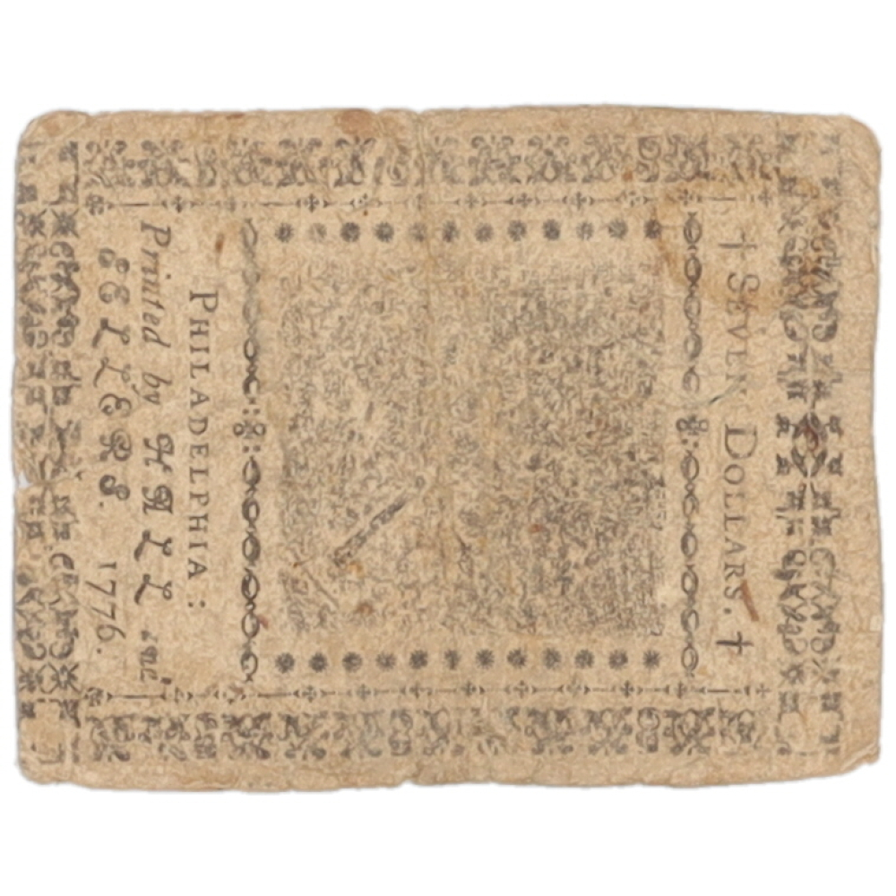 1776 $7 Seven Dollar Pennsylvania Colonial Currency Note | Pristine Auction