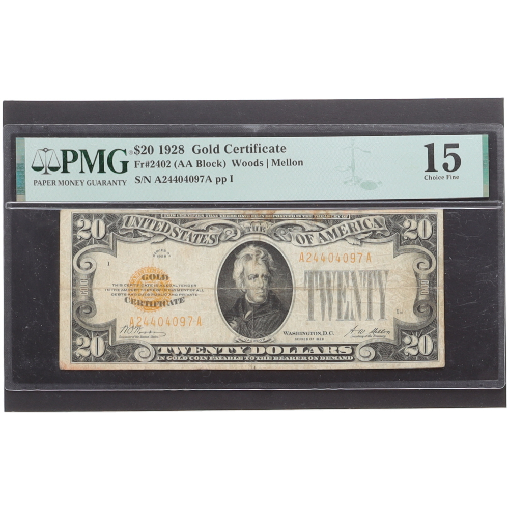 1928 $20 Twenty Dollar Gold Certificate U.S. Bank Note (PMG CF15 ...