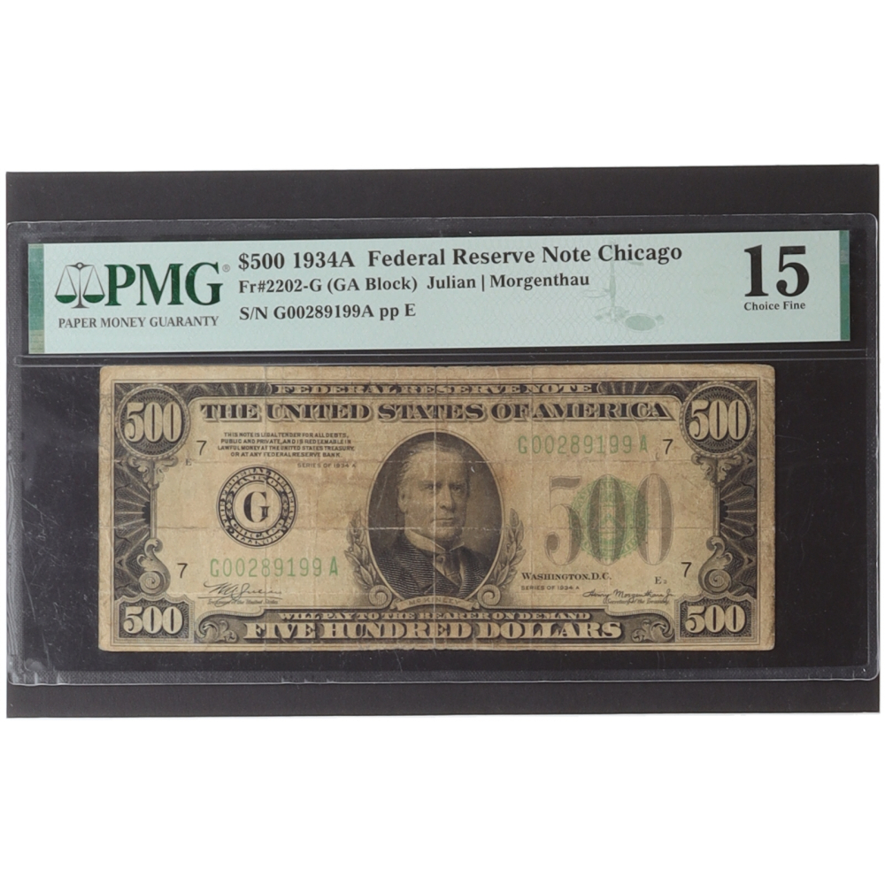 1934 $500 Five Hundred Dollar Federal Reserve Note Chicago U.S. Bank ...