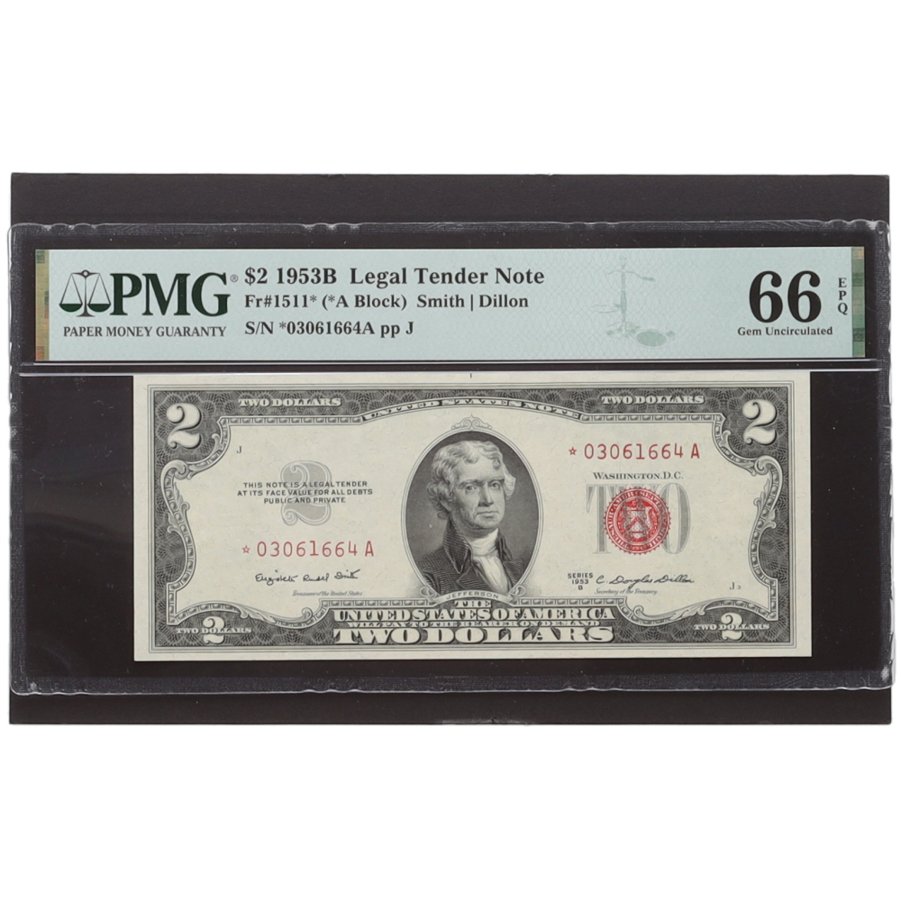 1953 $2 Two Dollar Legal Tender U.S. Bank Note (PMG 66 EPQ) | Pristine ...