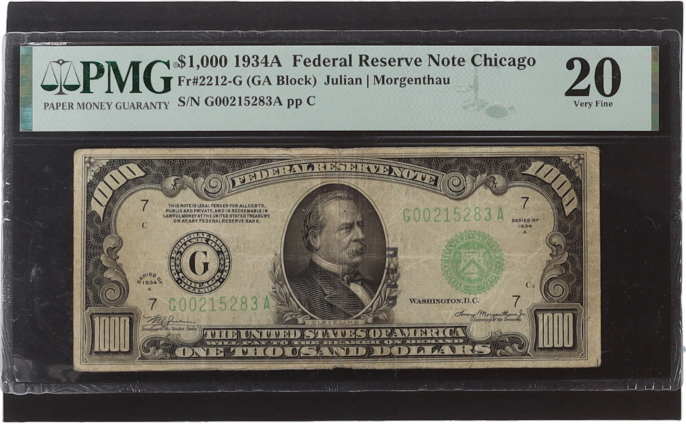 1934 $1,000 One Thousand Dollar Federal Reserve Note Chicago U.S. Bank ...