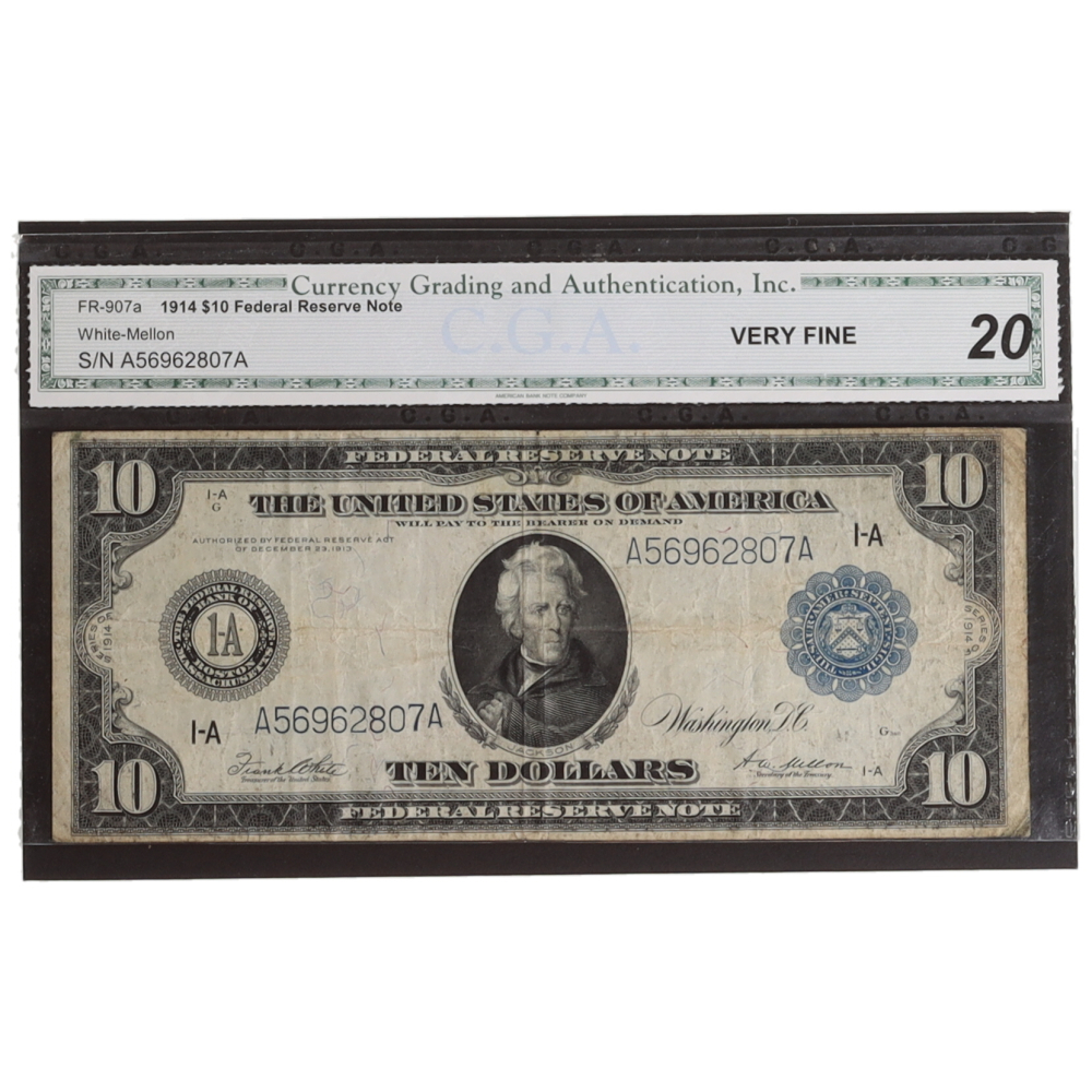 1914 $10 Ten Dollar Federal Reserve Note Philadelphia U.S. Bank Note ...