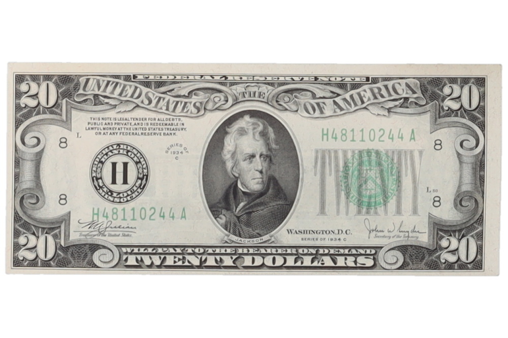 1934 $20 Twenty Dollar U.S. Bank Note | Pristine Auction