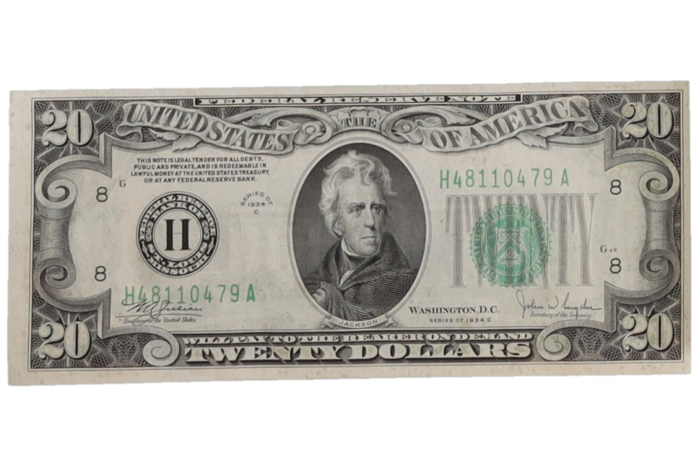 1934 $20 Twenty Dollar U.S. Bank Note | Pristine Auction