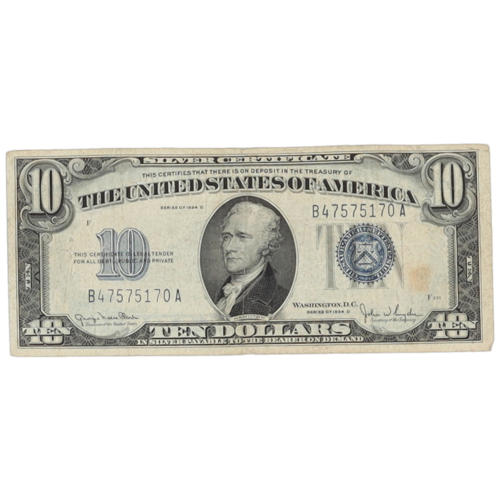 1934 $10 Ten Dollar U.S. Bank Note | Pristine Auction