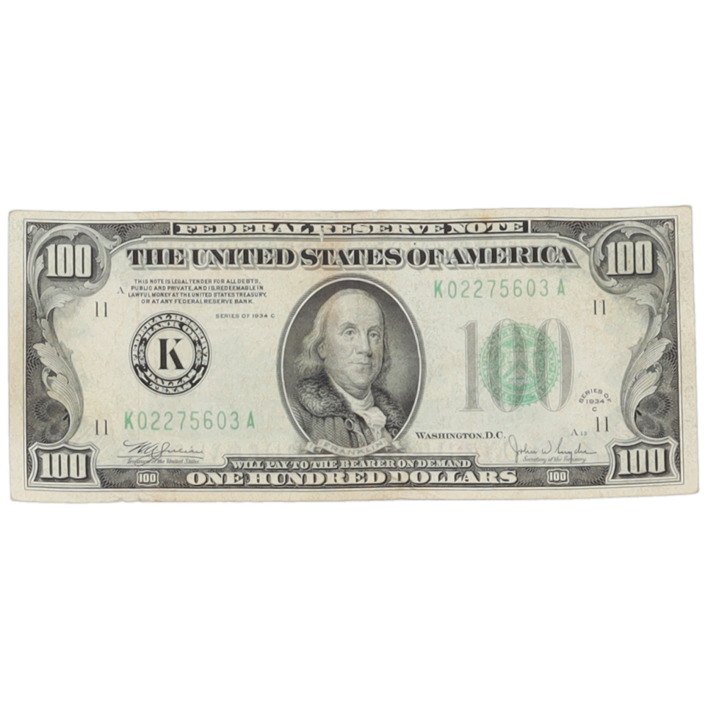 1934 $100 One Hundred Dollar U.S. Bank Note | Pristine Auction