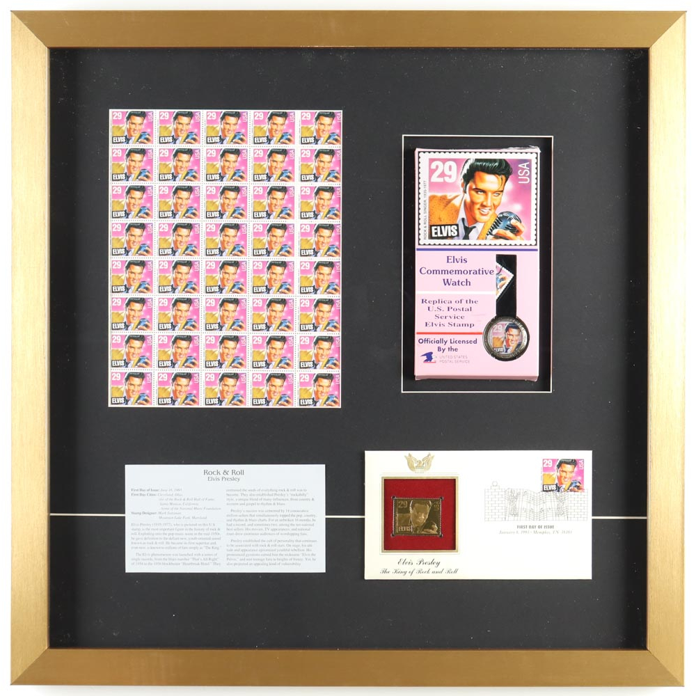 Elvis Presley Custom Framed Stamp Display With Commemorative Watch ...