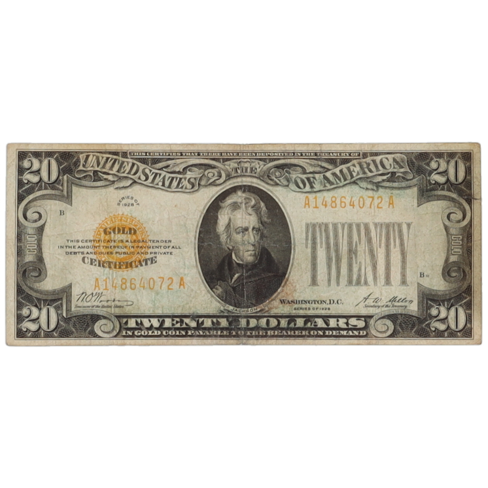 1928 $20 Twenty Dollar Gold Certificate U.S. Bank Note | Pristine Auction