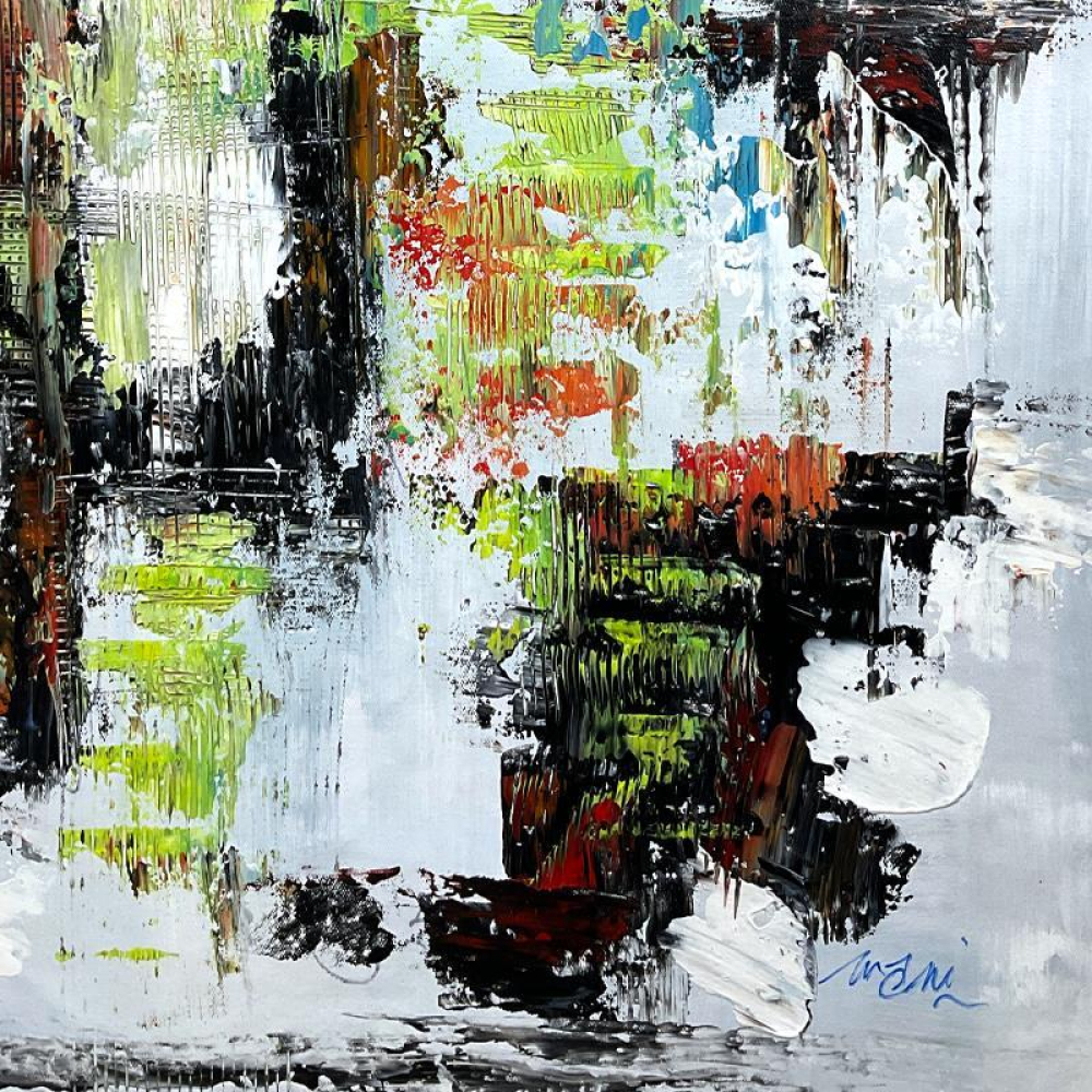 Mani Signed "Untitled" 46x46 Original Oil Painting on Canvas (PA ...