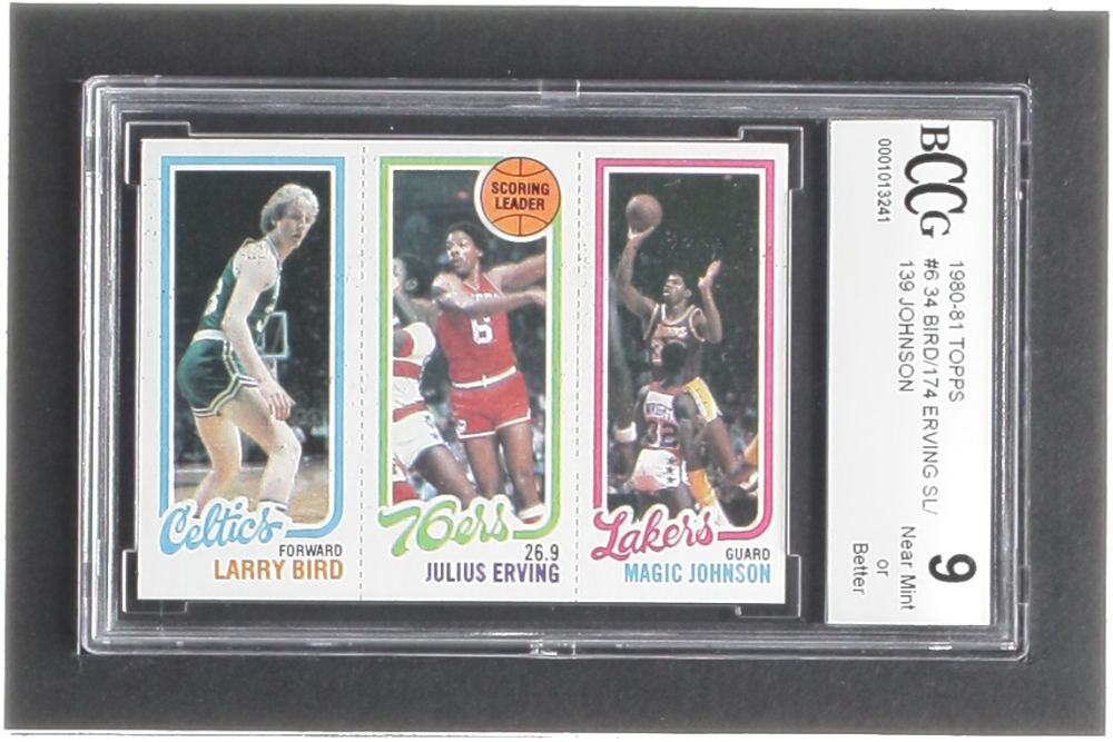 34 Larry Bird RC / 174 Julius Erving TL / 139 Magic Johnson RC 1980-81 Topps #6 (BCCG 9 ...