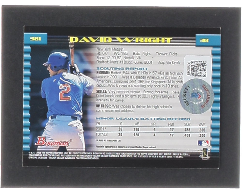 David Wright Signed 2002 Bowman #381 RC (Beckett) | Pristine Auction