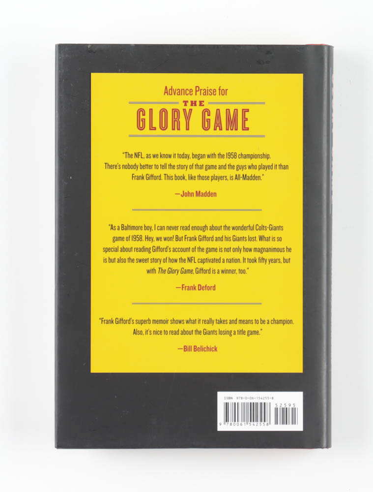 Frank Gifford Signed "The Glory Game" Hardcover Book Inscribed "HOF 77 ...