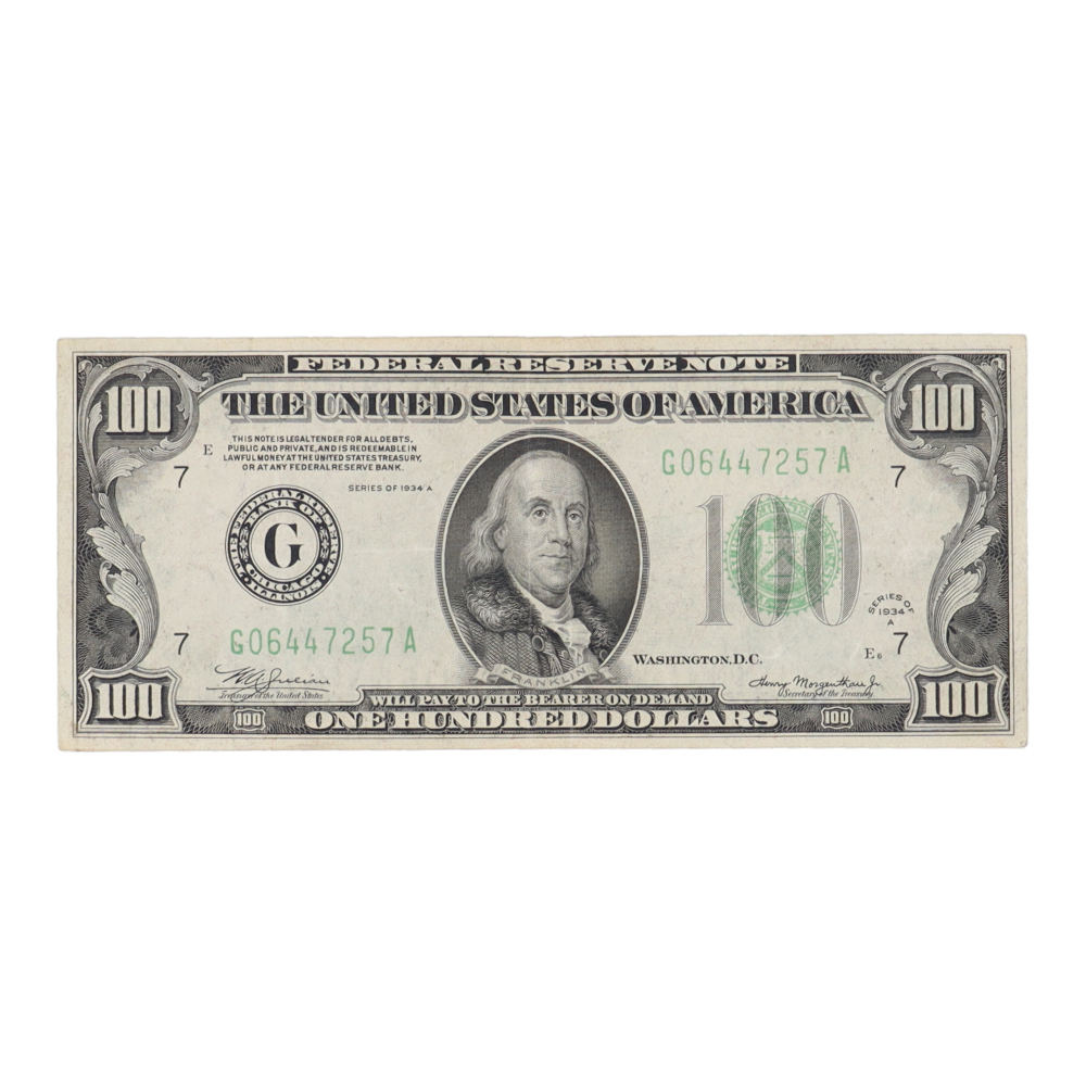 1934A $100 One Hundred Dollar U.S. Bank Note | Pristine Auction