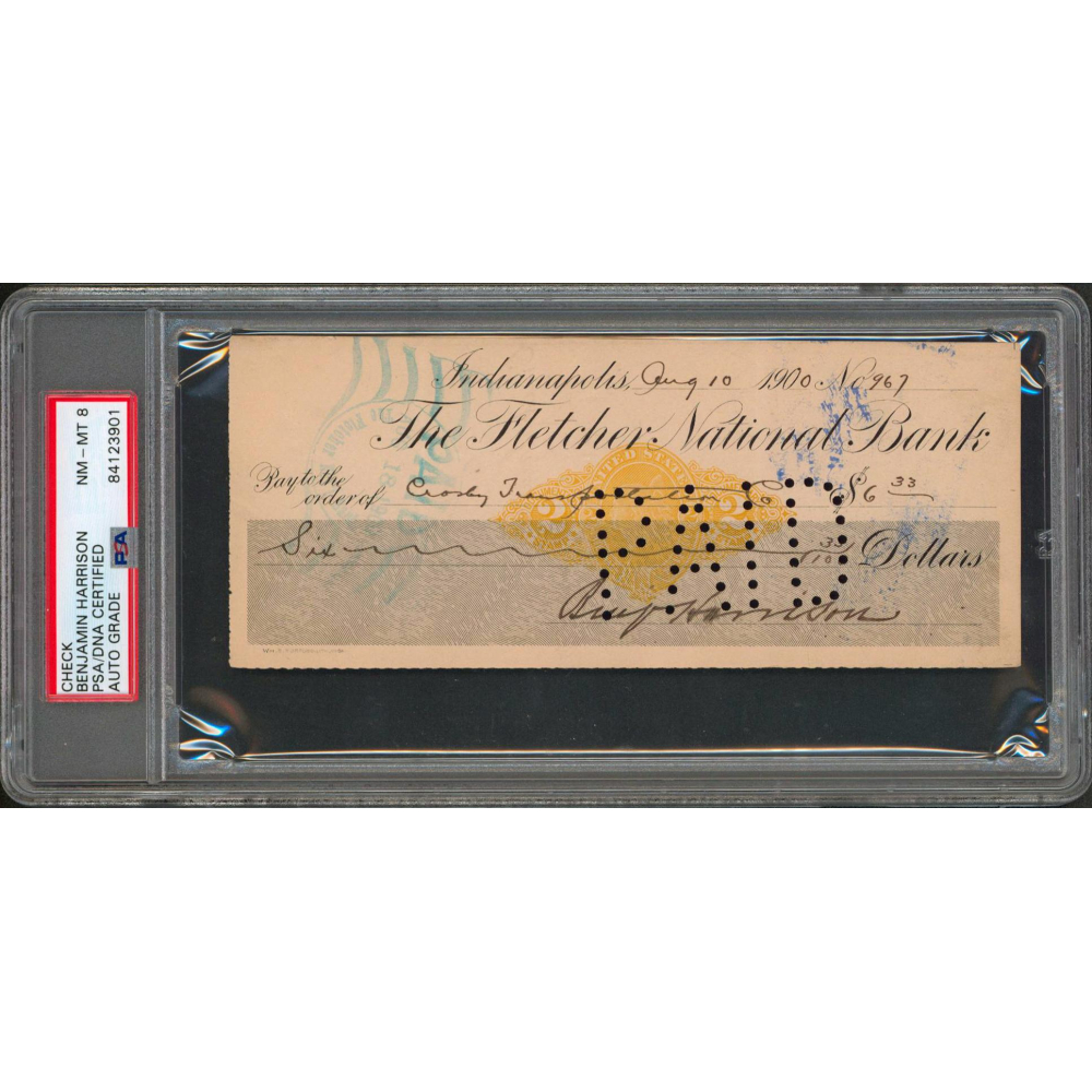 Benjamin Harrison Signed 1900 Bank Check (PSA - Auto Graded NM-MT 8 ...