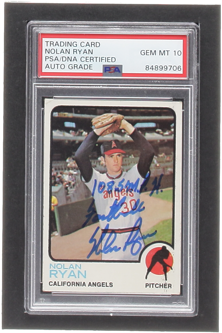 Nolan Ryan Signed 1973 Topps #220 Inscribed "108.5 M.P.H. Fastball ...