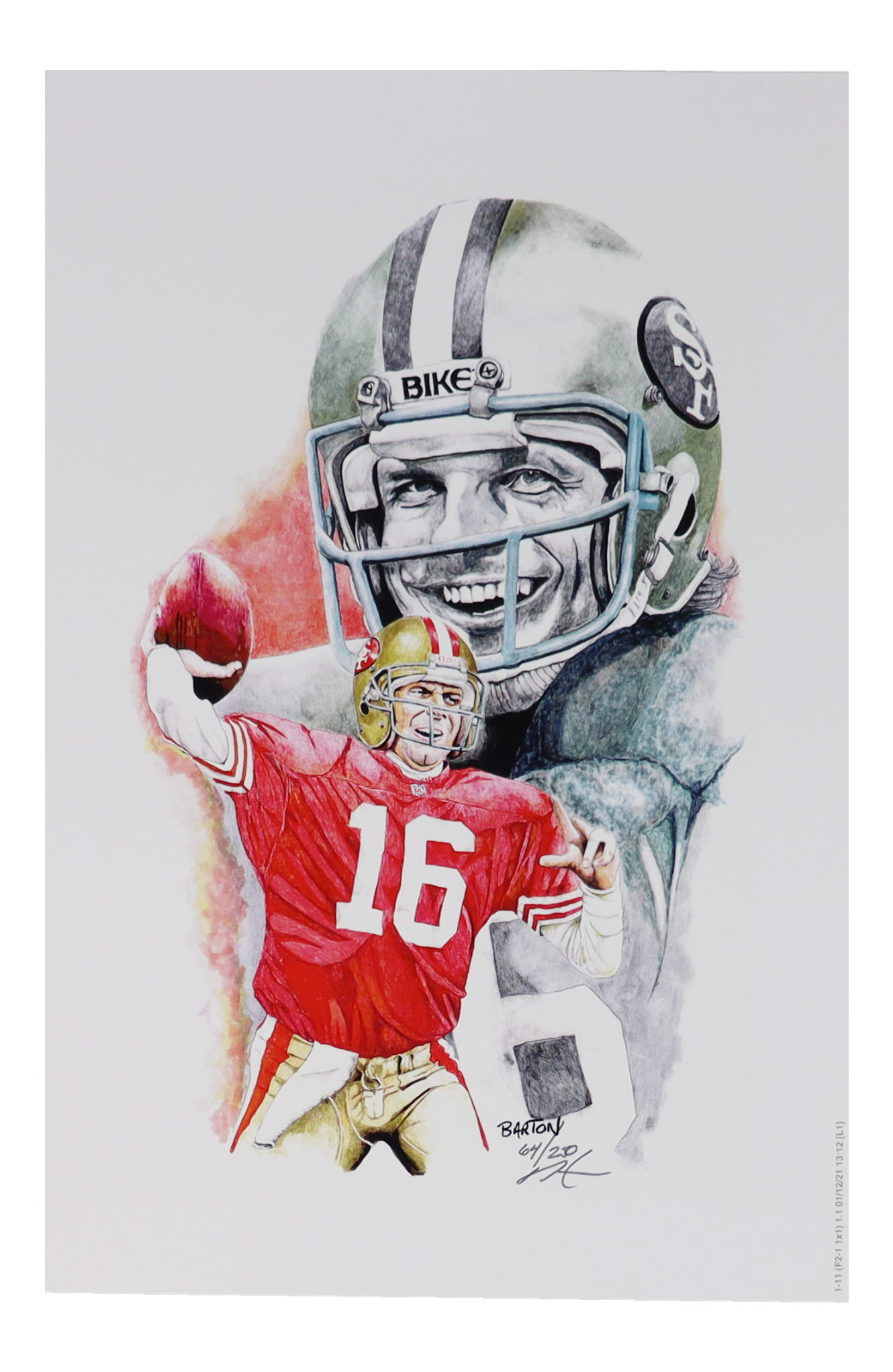 Joe Montana - 49ers - Brian Barton Signed LE 12x18 Lithograph #/250 (PA ...