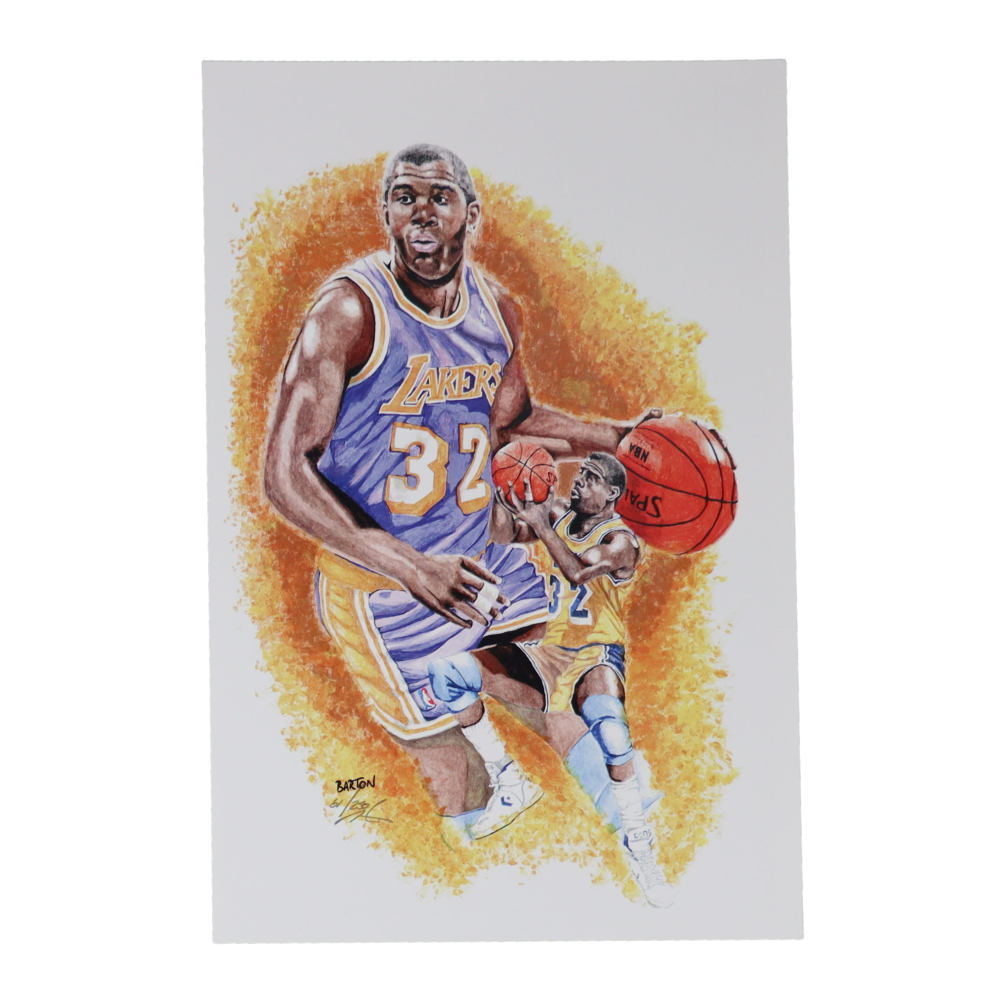 "Magic Johnson" Lakers LE 12x18 Lithograph By Brian Barton #/250 (PA ...
