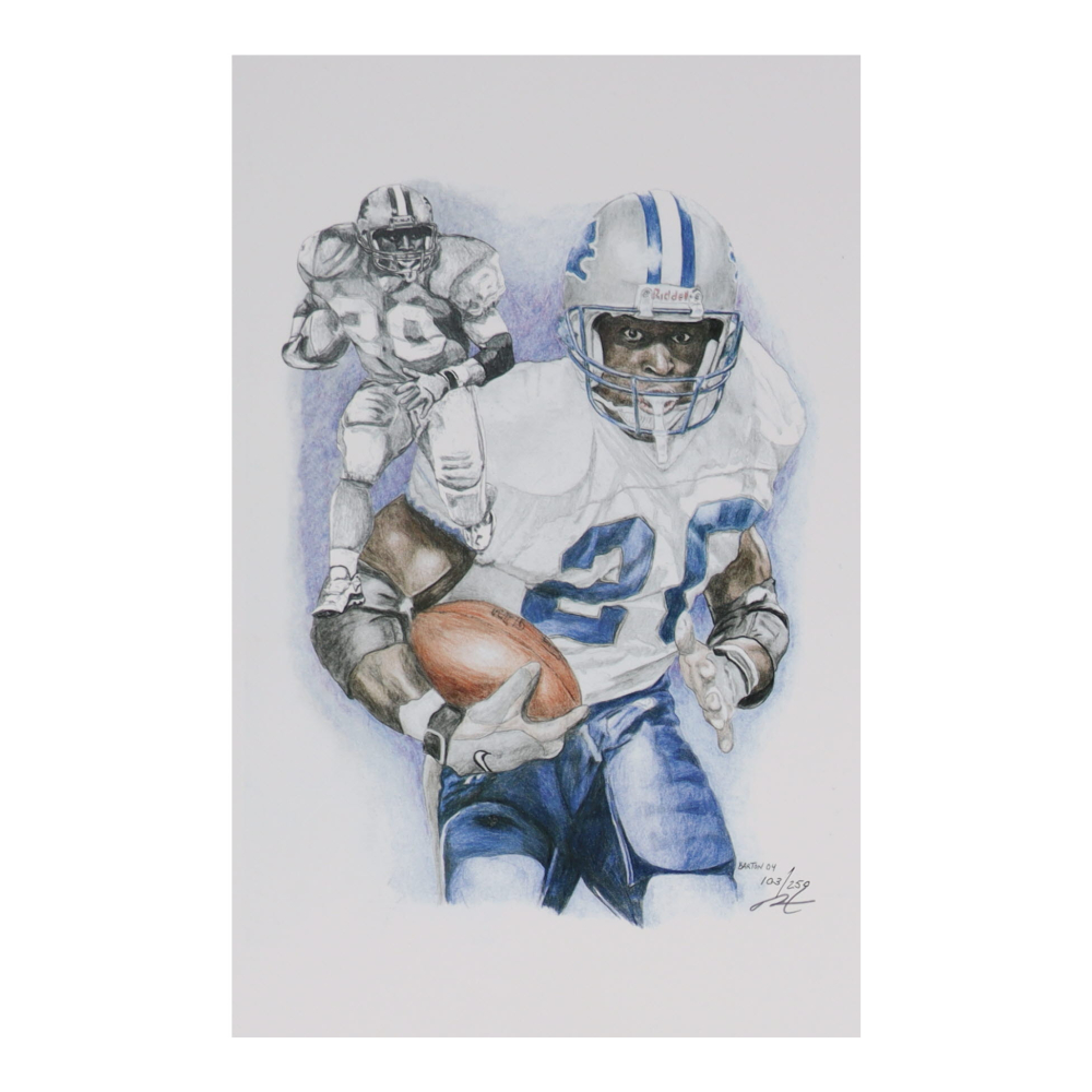 Barry Sanders - Lions - Brian Barton Signed LE 12x18 Lithograph #/250 ...