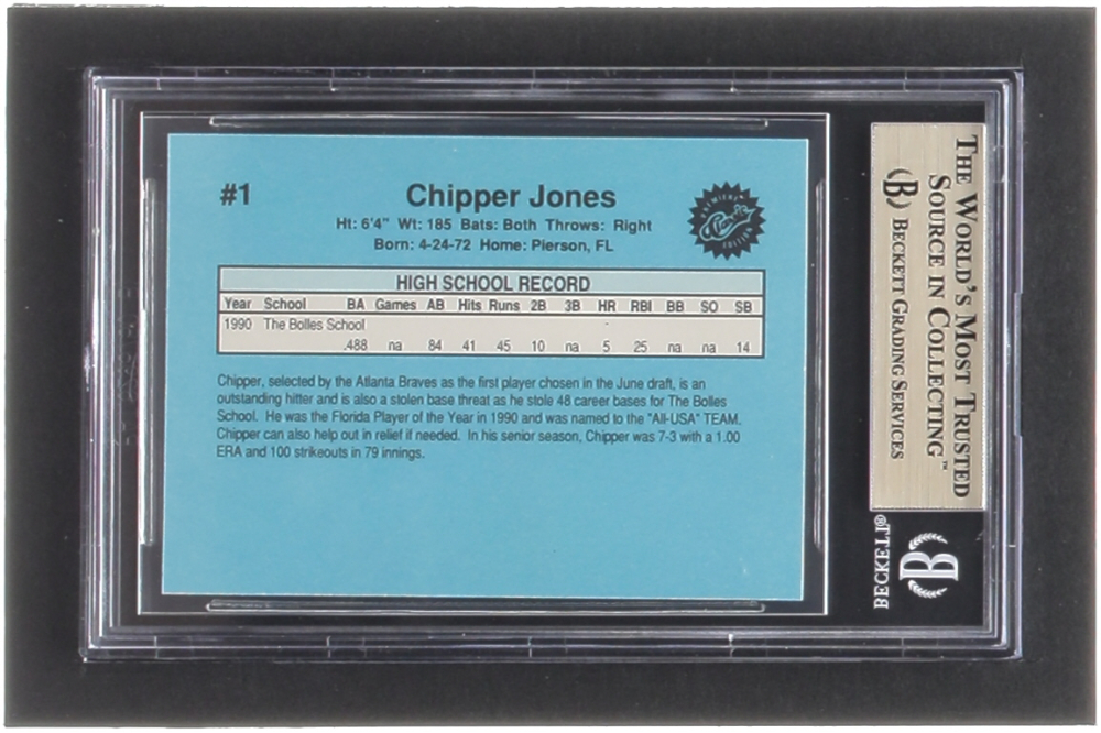 Chipper Jones 1990 Classic Draft Picks #1 RC (BGS 9.5) | Pristine Auction