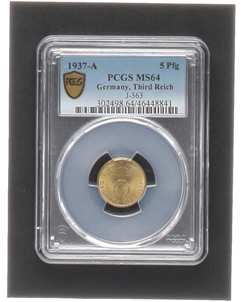 1937-A Germany Third Reich 5 Reichspfennig - Gold Shield (PCGS MS64 ...