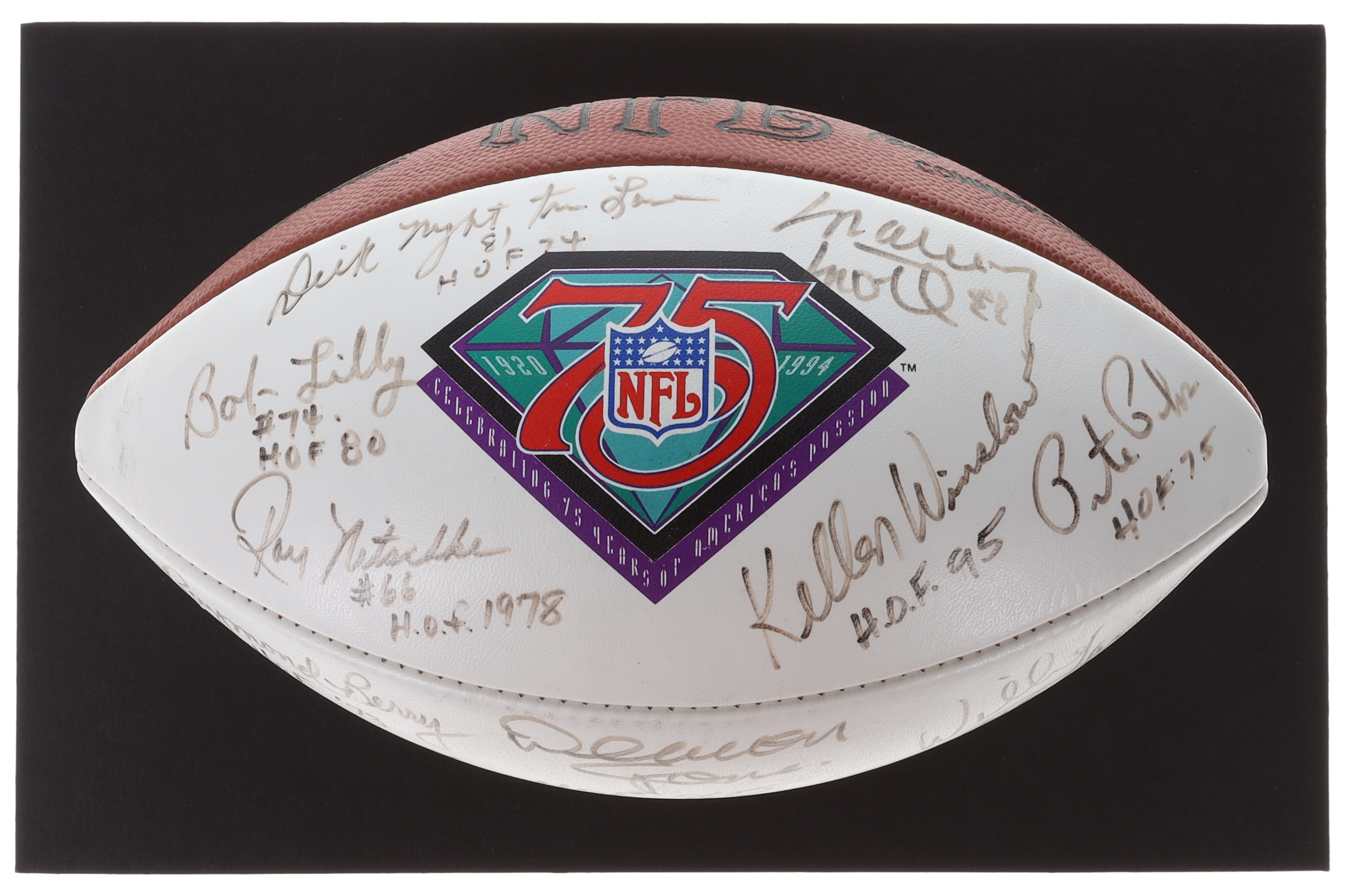 75th Anniversary Official NFL Football Signed by (12) with Bob Lilly ...