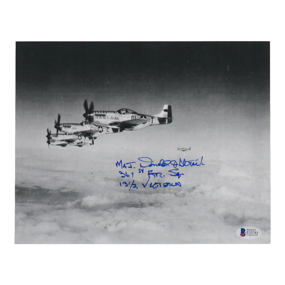Donald Strait Signed WWII 8x10 Photo Inscribed "361st Ftr. Sq" & "13 1/ ...