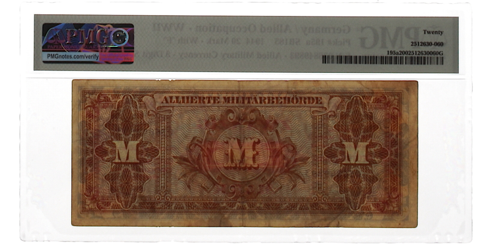 1944 Germany / Allied Occupation WWII - 20 Mark With "F" (PMG VF20 ...