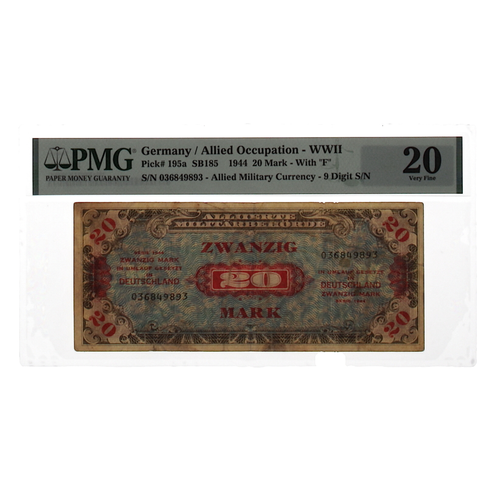 1944 Germany / Allied Occupation WWII - 20 Mark With "F" (PMG VF20 ...